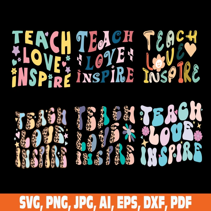 Teach Love Inspire svg png, half leopard cheetah print Retro teacher ...