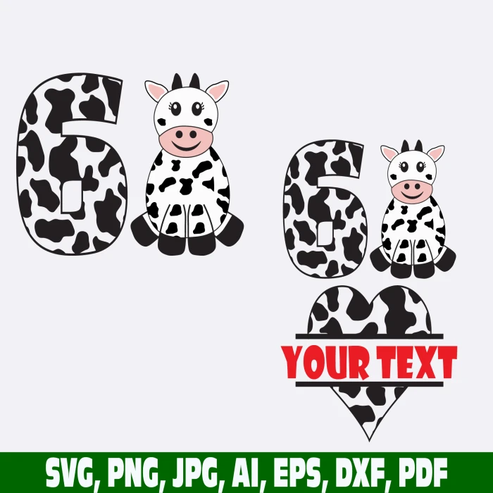 Cow number birthday svg, 6th birthday cow svg, 6th birthday svg, Sixth ...